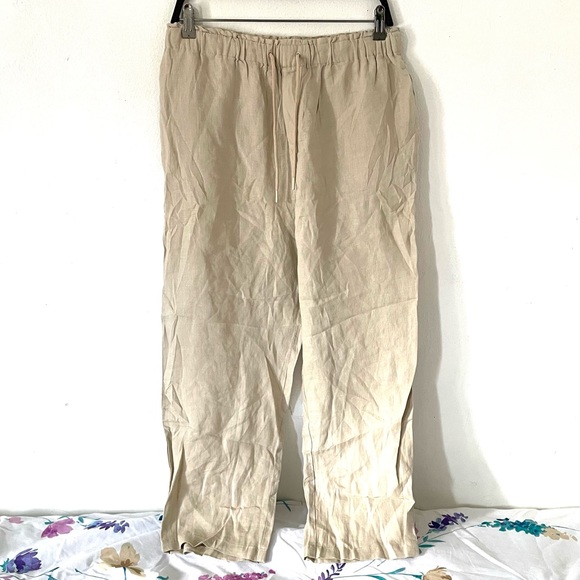 Mango | Pants & Jumpsuits | Mng Linen High Rise Cropped Drawstring Pull ...